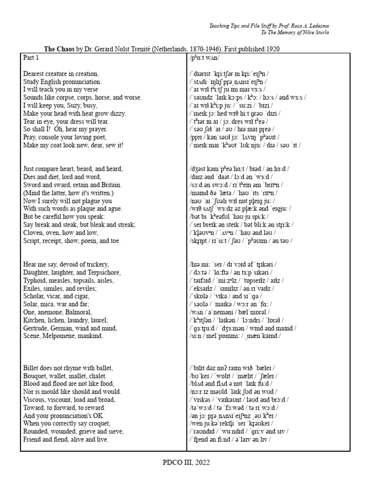 Understanding "The Chaos" Poem | PDF | Foreign Language Studies