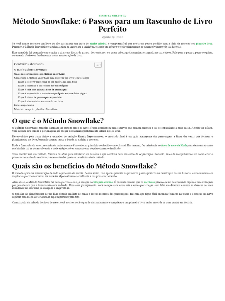 O Método Snowflake em 6 Passos - Escrita Selvagem | PDF | Autoajuda