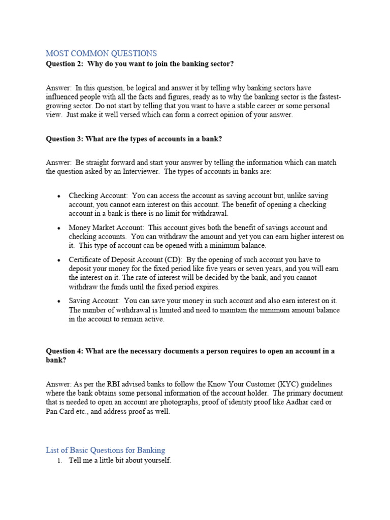 Most Common Questions Banking | PDF