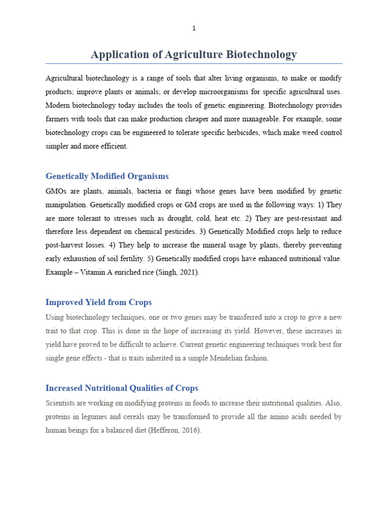 Application of Agriculture Biotechnology | PDF
