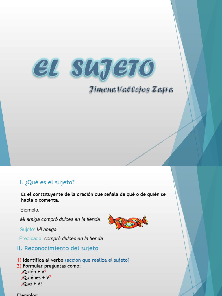 Diapositivas Del Sujeto | PDF | Asunto (gramática) | Adjetivo
