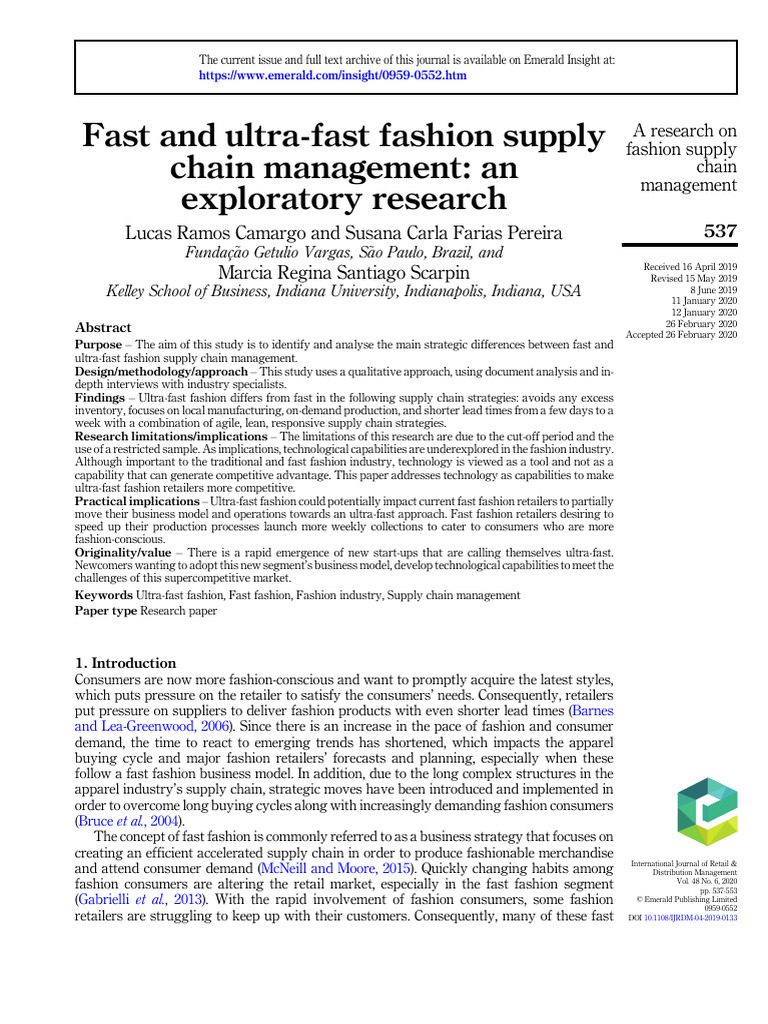 Fast and Ultra-Fast Fashion Supply Chain Management - An Exploratory Research | PDF | Supply ...