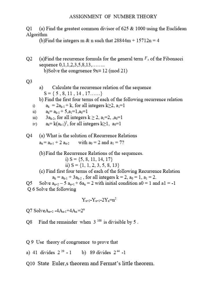 Assignment of Number Theory | PDF