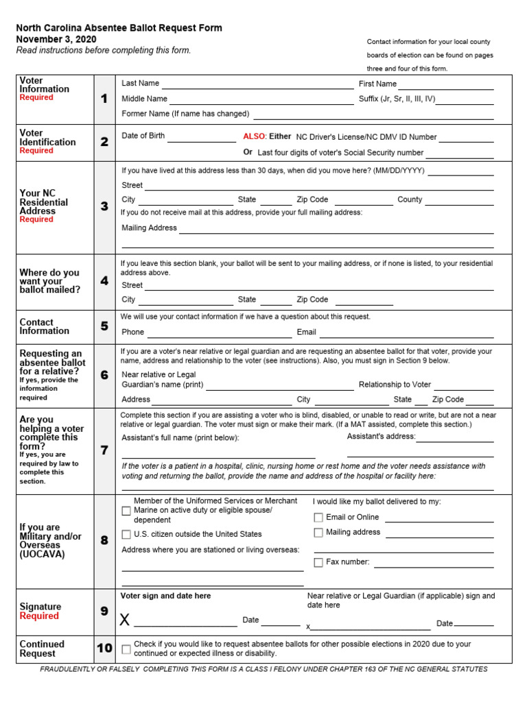 NCAbsentee Ballot Request Form | PDF | Absentee Ballot | Government