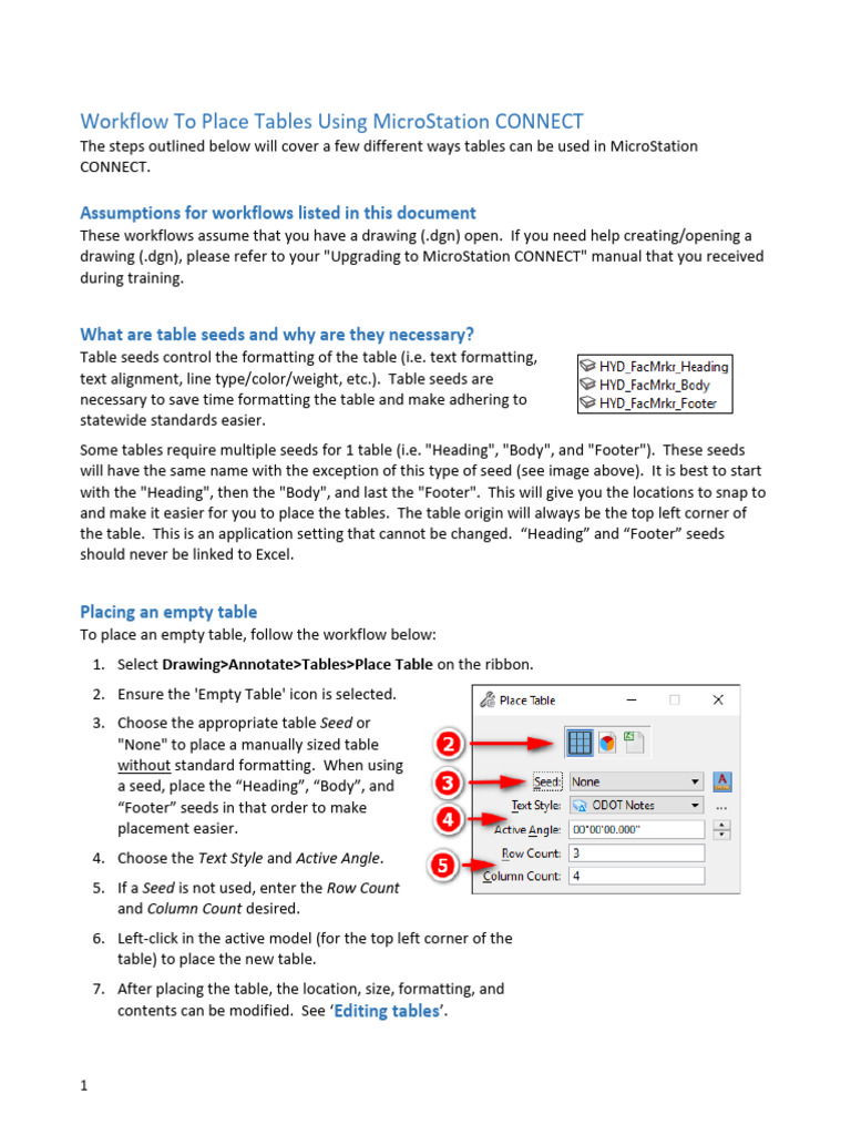 Workflow To Place Tables Using Micro Station CONNECT | PDF