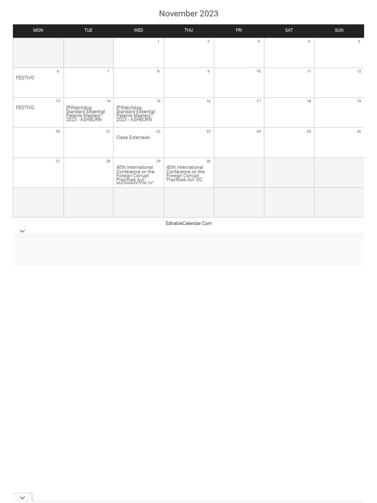 Editable Calendar November 2023 | PDF