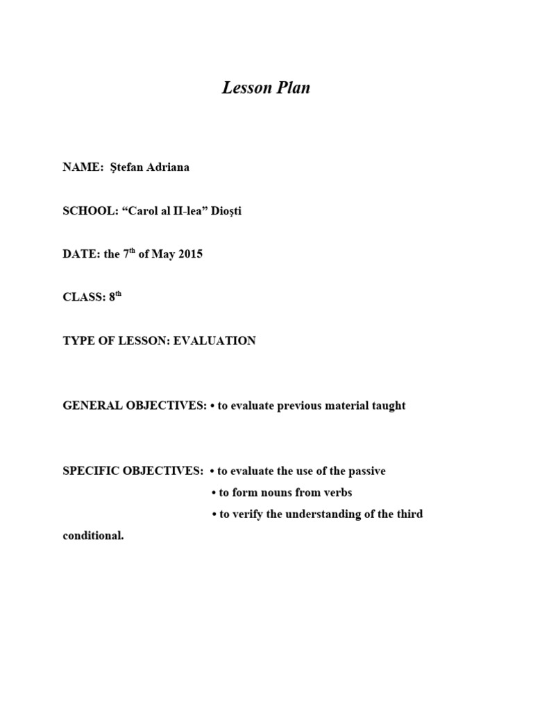 Lesson Plan Test Paper VIII 7.05.2015 | PDF