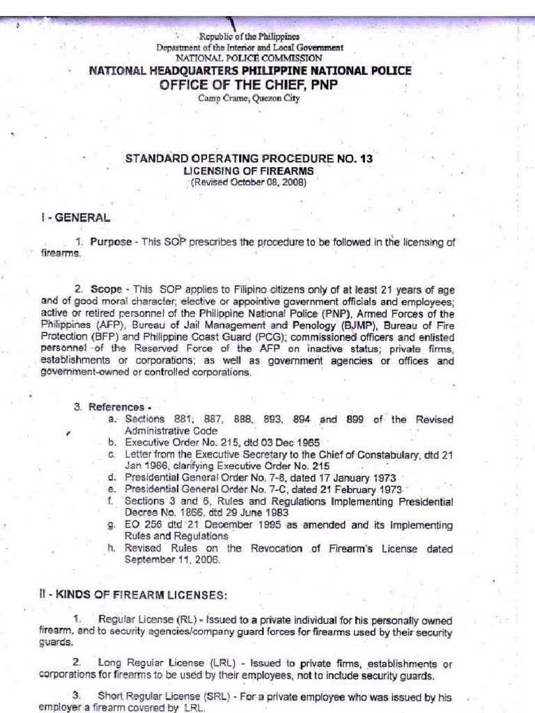 PNP SOP No. 13 Firearms Licensing 2008 | PDF | Home & Garden