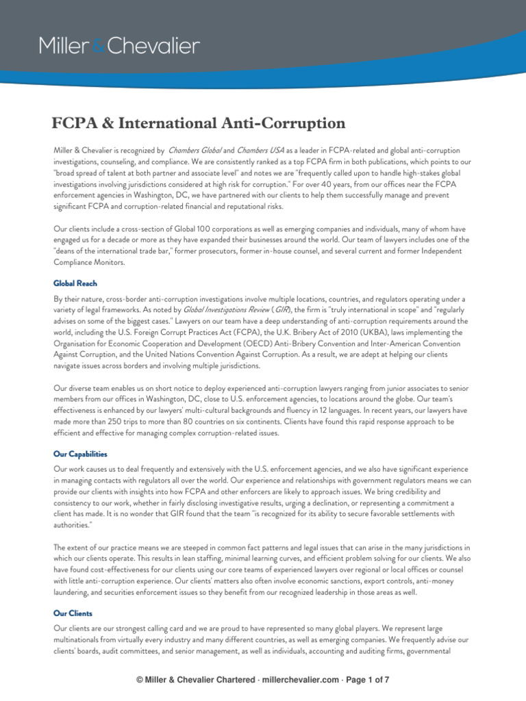 Miller and Chevalier - FCPA & International Anti-Corruption | PDF | Due Diligence | U.S ...