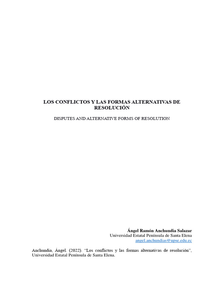 Artículo. Los Conflictos y Las Formas Alternativas de Resolución | PDF | Mediación | Conflicto ...