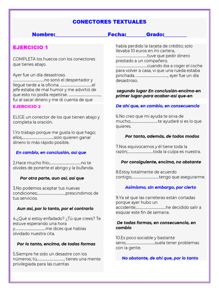 Conectores Textuales | PDF