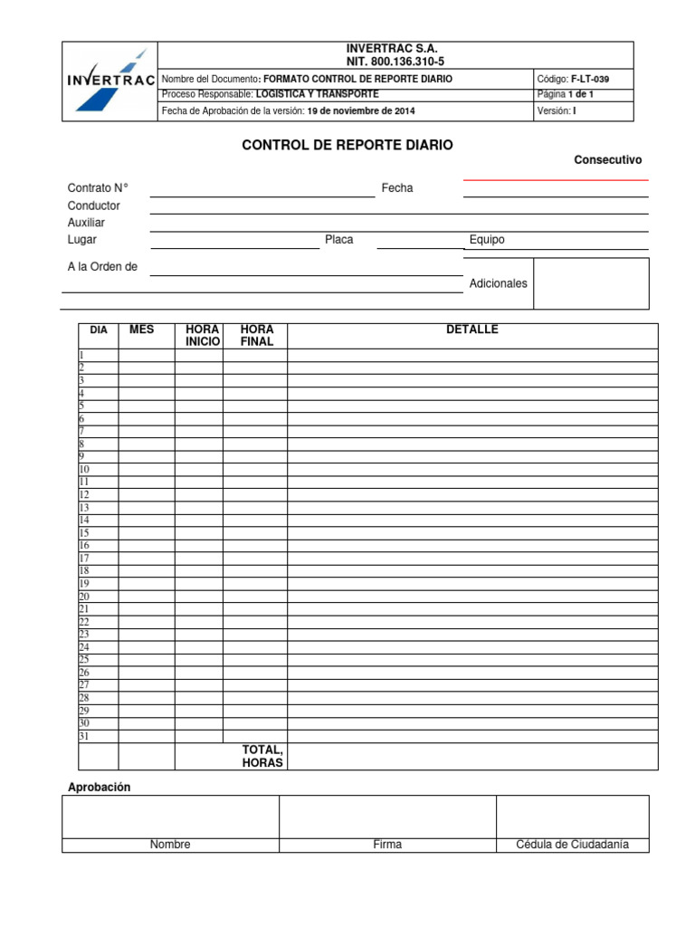 F-LT-039 Formato Control de Reporte Diario-2 | PDF