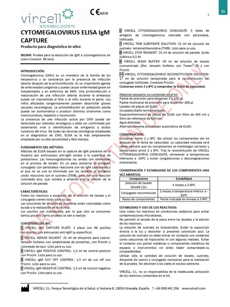 M1004 CYTOMEGALOVIRUS ELISA CAPTURE IgM ES 03 14 INSERTO | PDF | Elisa ...