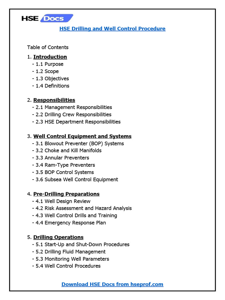 HSE Drilling and Well Control Procedures | PDF