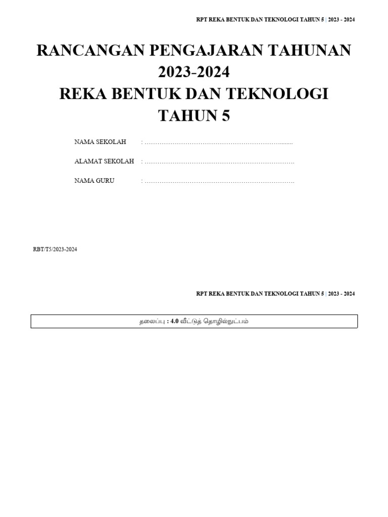 RPT RBT Tahun 5 2023-2024 | PDF