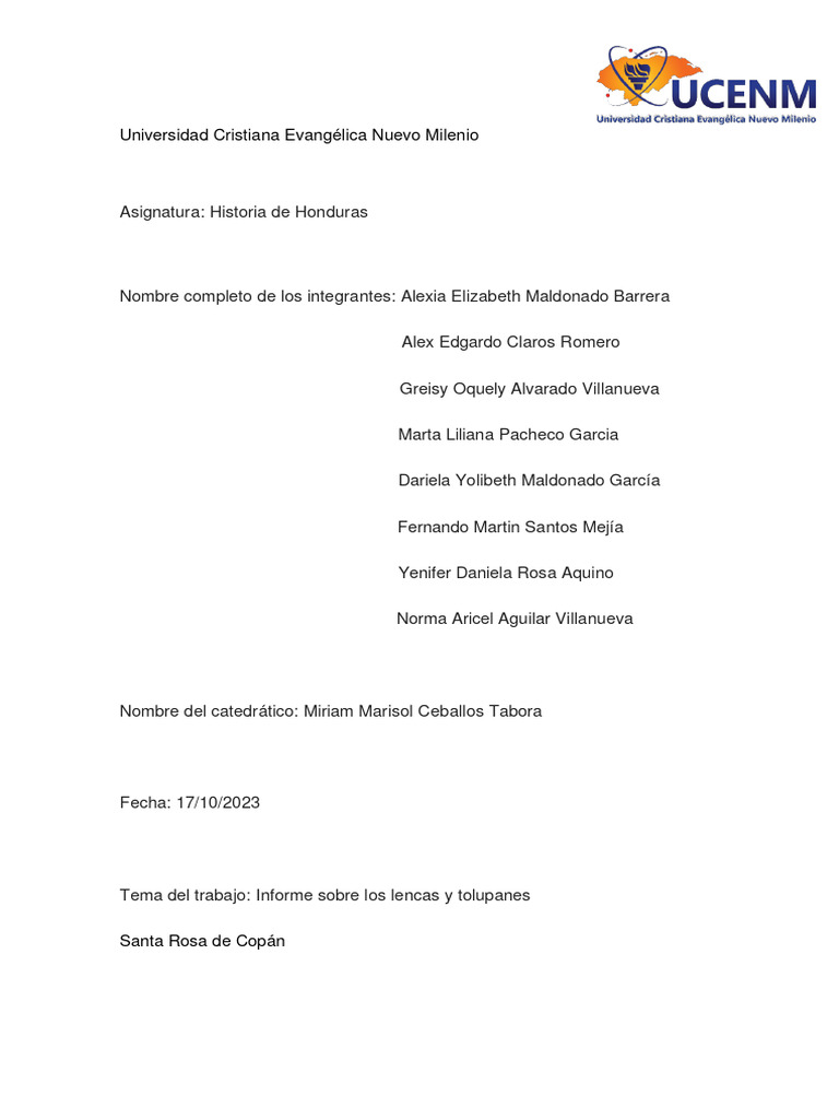 Informe Sobre Los Lencas y Tolupanes | PDF