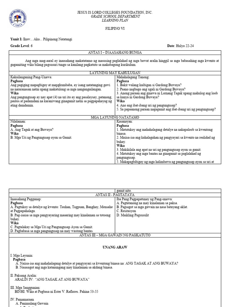 Learning Plan Grade 6 Week 4 | PDF