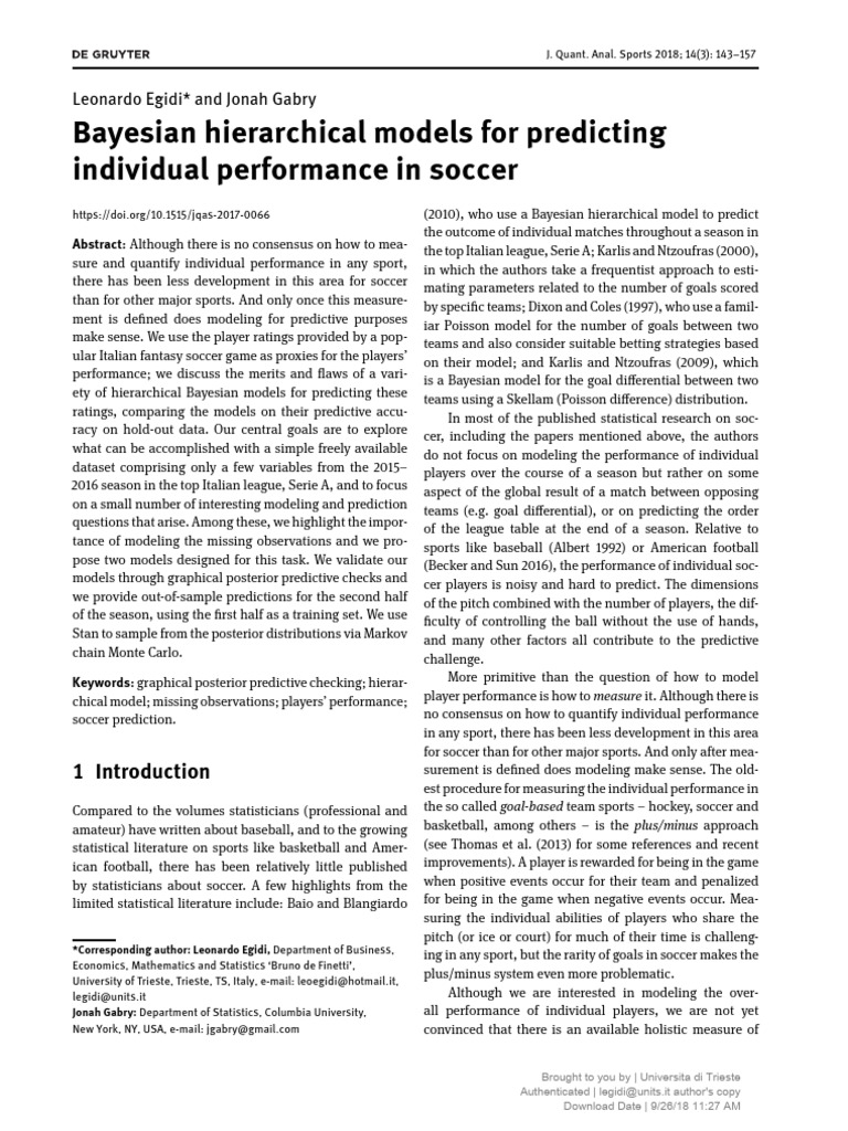 Bayesian Hierarchical Models For Predicting Individual Performance in ... Bayesian Hierarchical Models For Predicting Individual Performance in ...