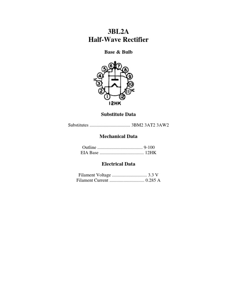 3BL2A Vacuum Tube Data Sheet | PDF