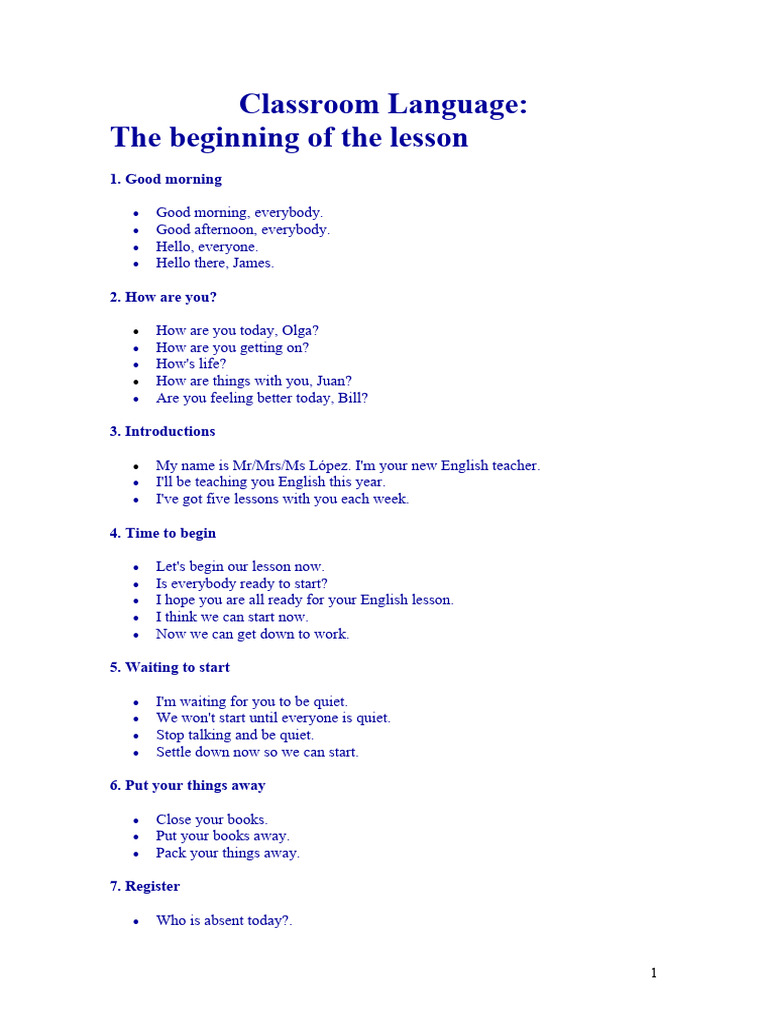 Classroom Language | PDF