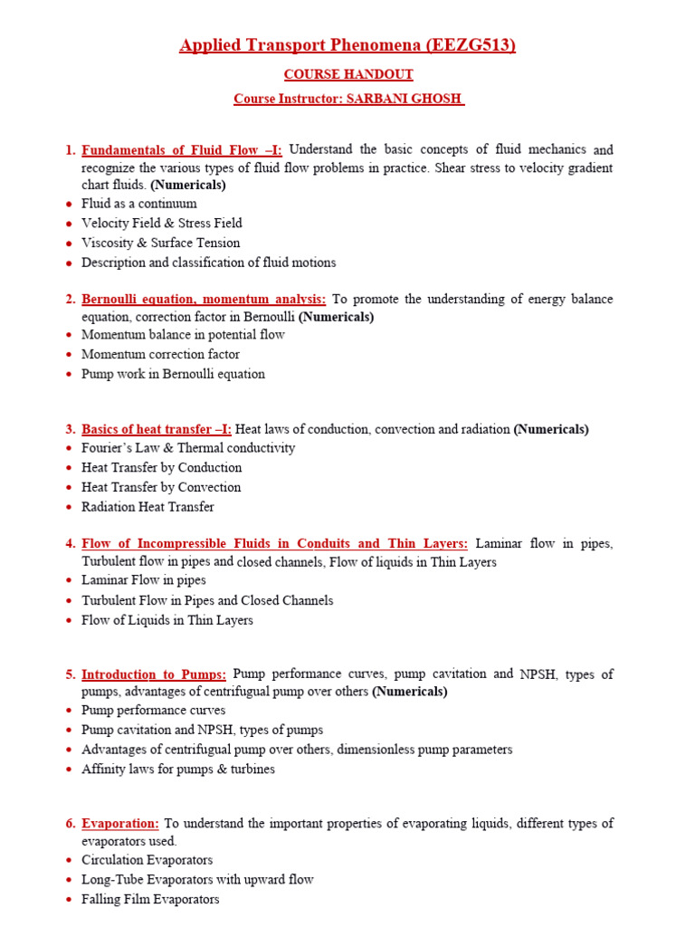 Ee ZG513 Course Handout | PDF | Fluid Dynamics | Distillation