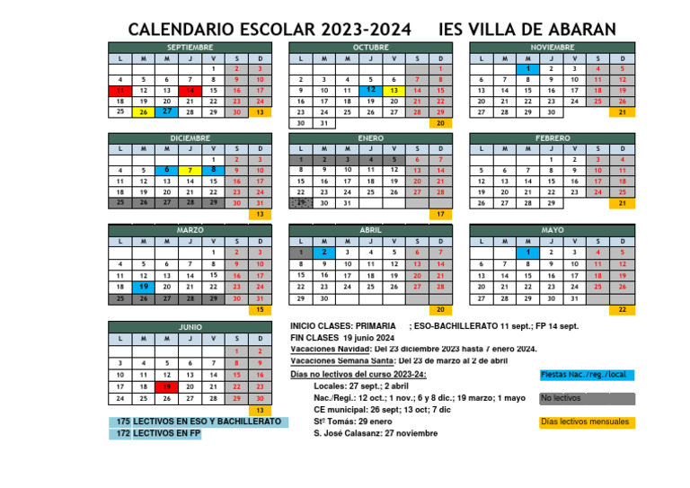 Calendario Escolar 2023.24 | PDF | Fiestas cristianas y días santos