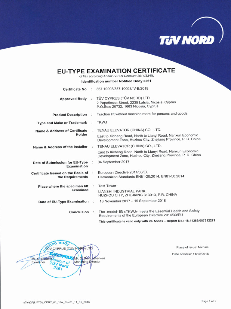 Certificado A Ascensor Sin Sala de Maquina | PDF