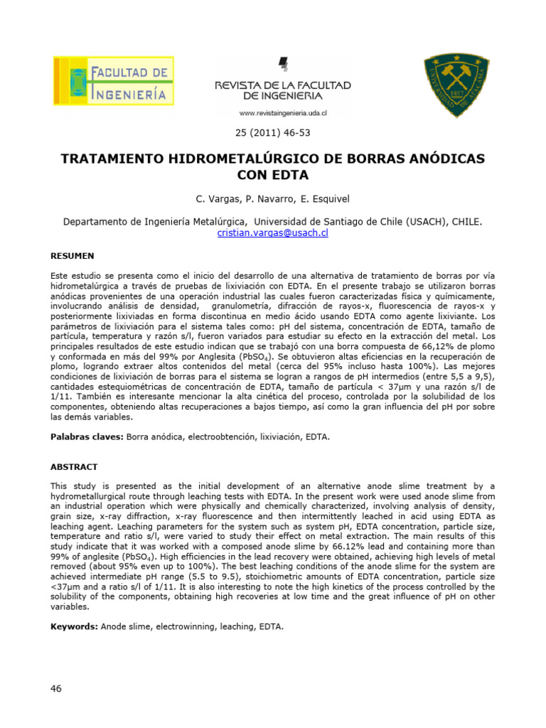 Lixiviación de Borras Anódicas con EDTA | PDF | Ácido etilendiaminotetraacético | Química
