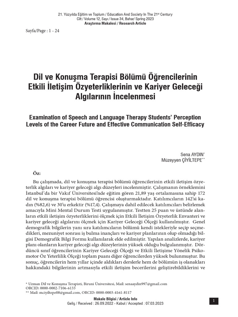 Dil Ve Konu Ma Terapisi B L M Rencilerinin Etkili Leti Im Zyeterliklerinin Ve Kariyer Gelece I ...