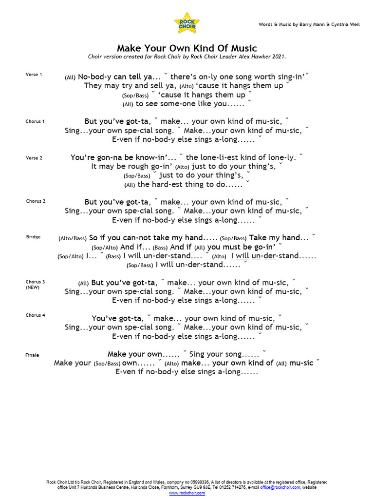 Make Your Own Kind of Music - Lyrics (V1) | PDF | Musical Forms ...