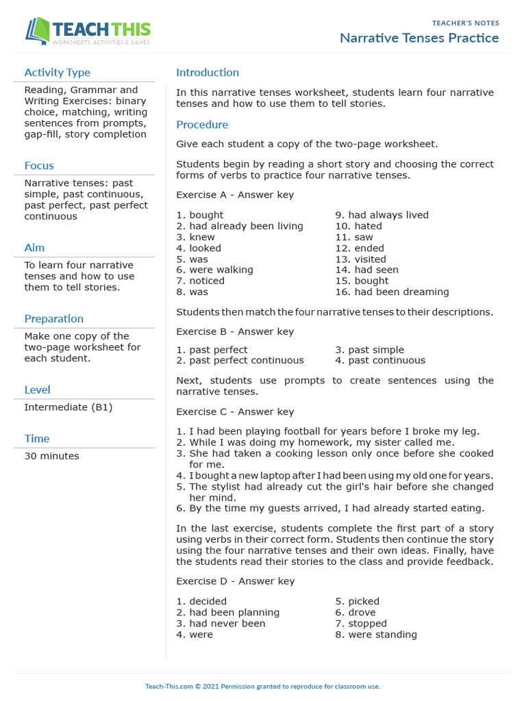 Narrative Tenses for Teachers | PDF | Grammatical Tense | Language ...