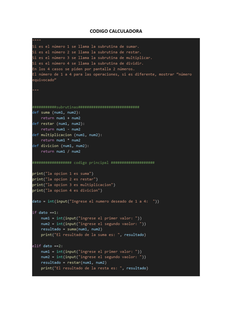Código de Calculadora en Python | PDF | Juegos y actividades | Métodos ...