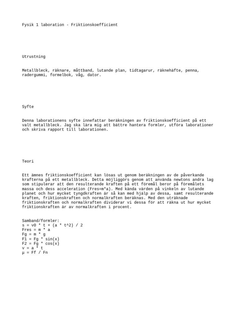 Fysik - Labbrapport | PDF