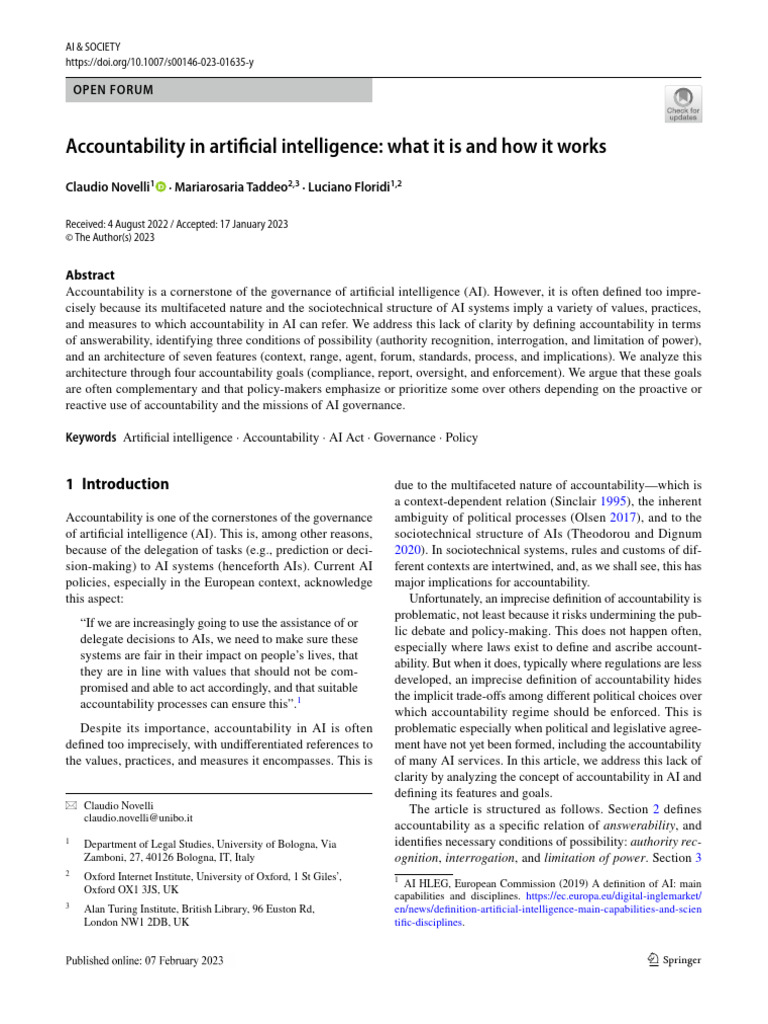S00146-023-01635-Y-Accountability in Artificial Intelligence What It Is and How It Works | PDF ...