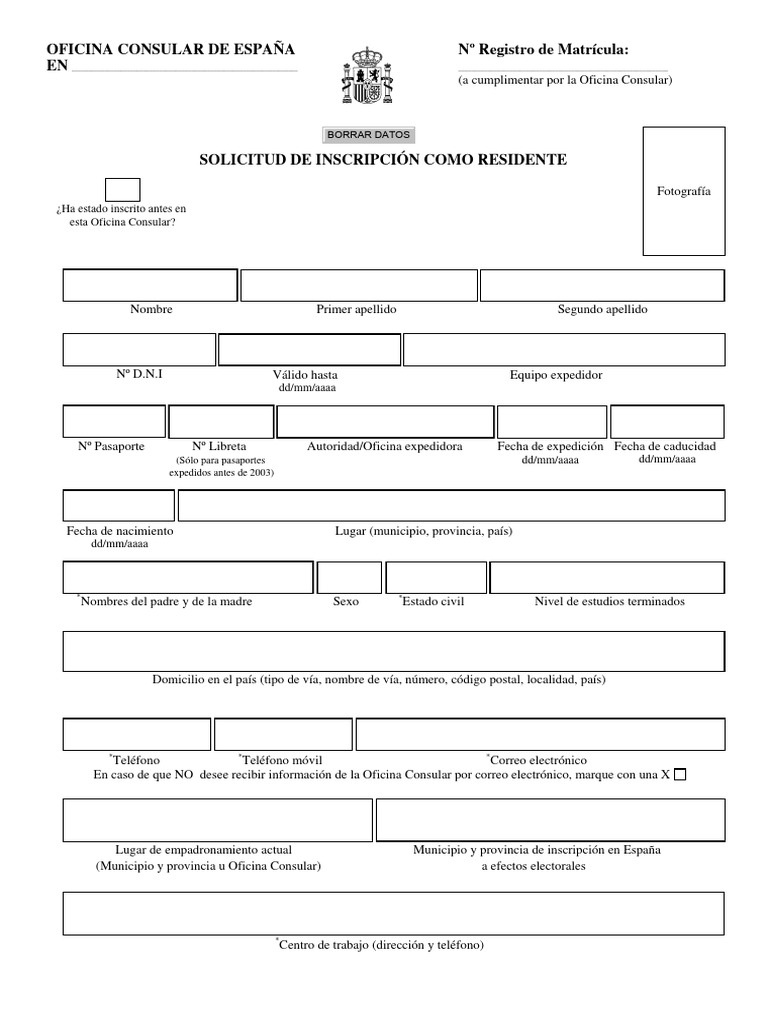 01 Formulario inscripción RMC residente | PDF | Gobierno y personalidad ...
