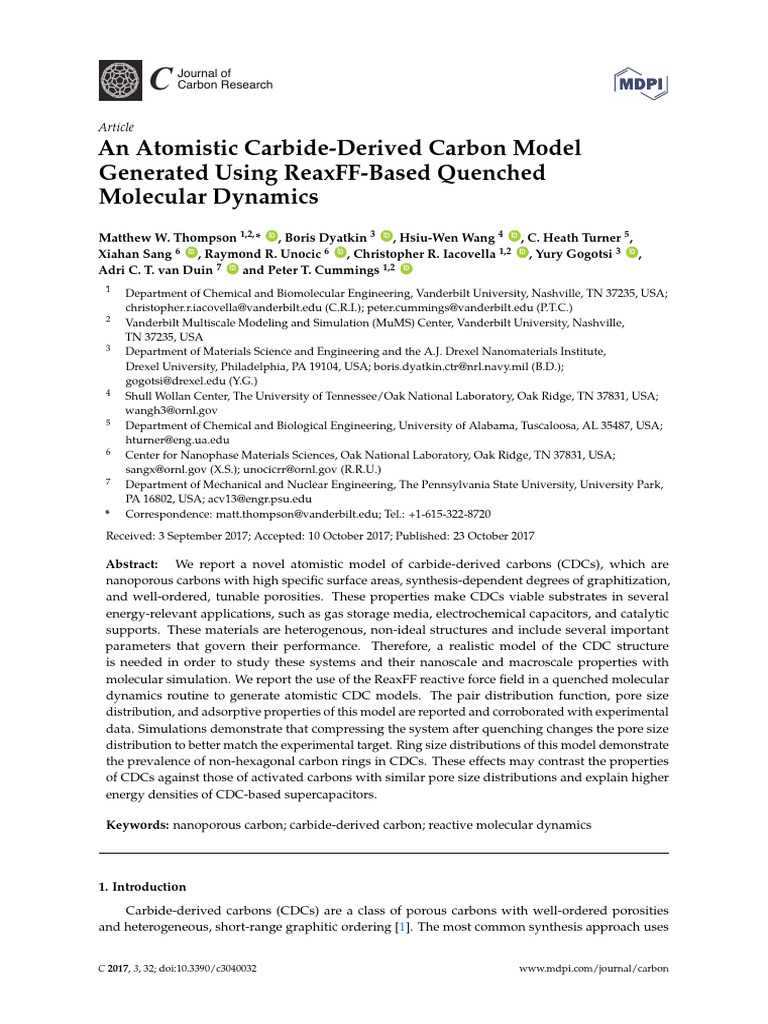 An Atomistic Carbide-Derived Carbon Model | PDF | Adsorption | Force ...