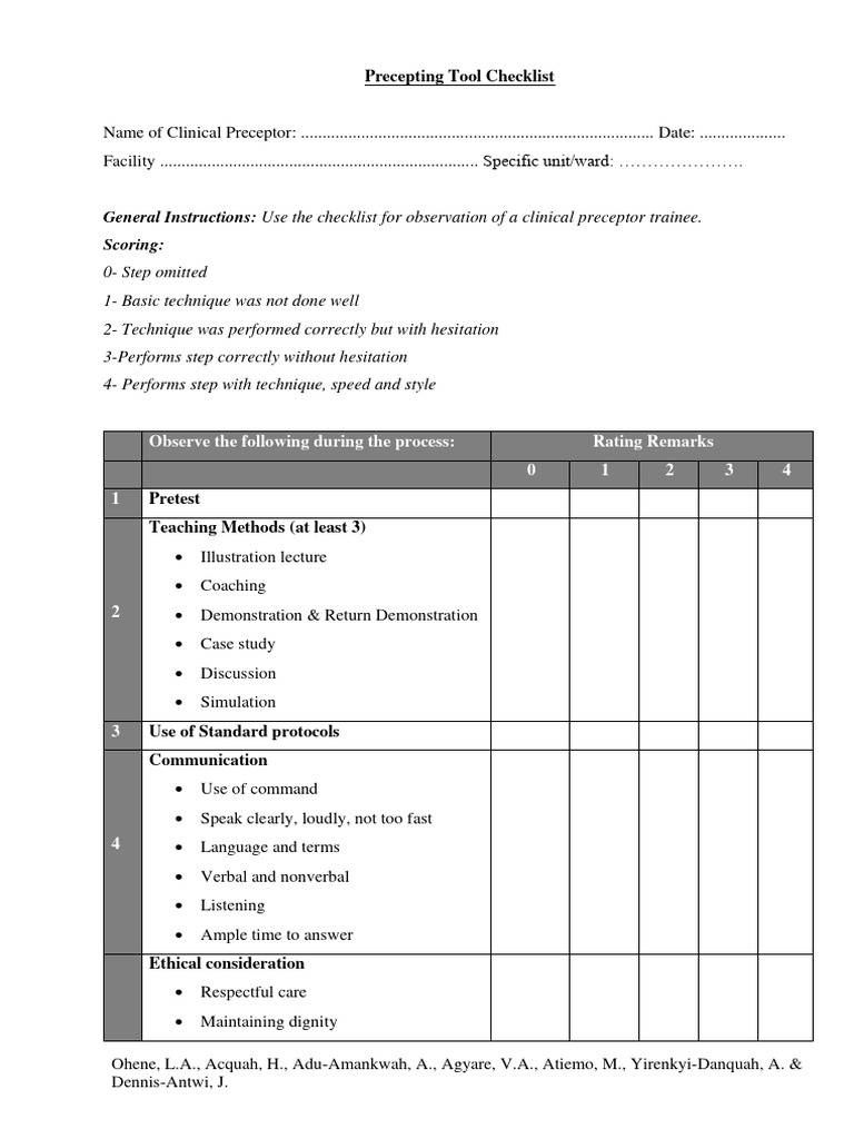 Clinical Preceptor Observation Checklist | PDF | Cognition | Cognitive ...