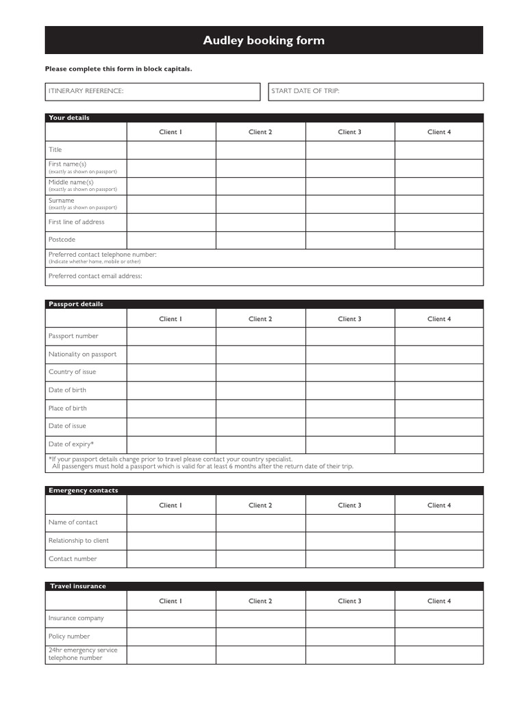 Audley Booking Form - David and Cynthia Bartlett - New Zealand Jan:Feb ...