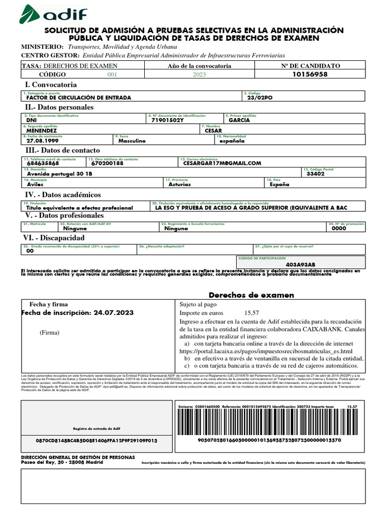 Solicitud ADIF-10156958 | PDF