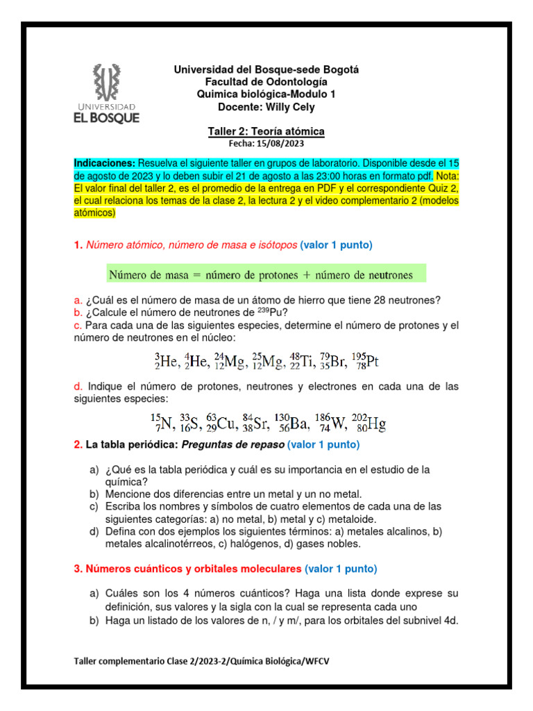Taller 2-Modelos atòmicos-QB-WFCV | PDF | Configuración electronica ...
