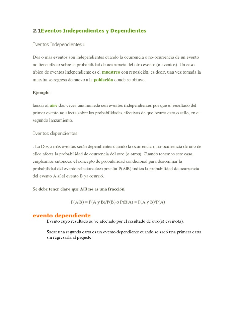 Eventos dependientes e independientes | PDF | Probabilidad | Enseñanza ...
