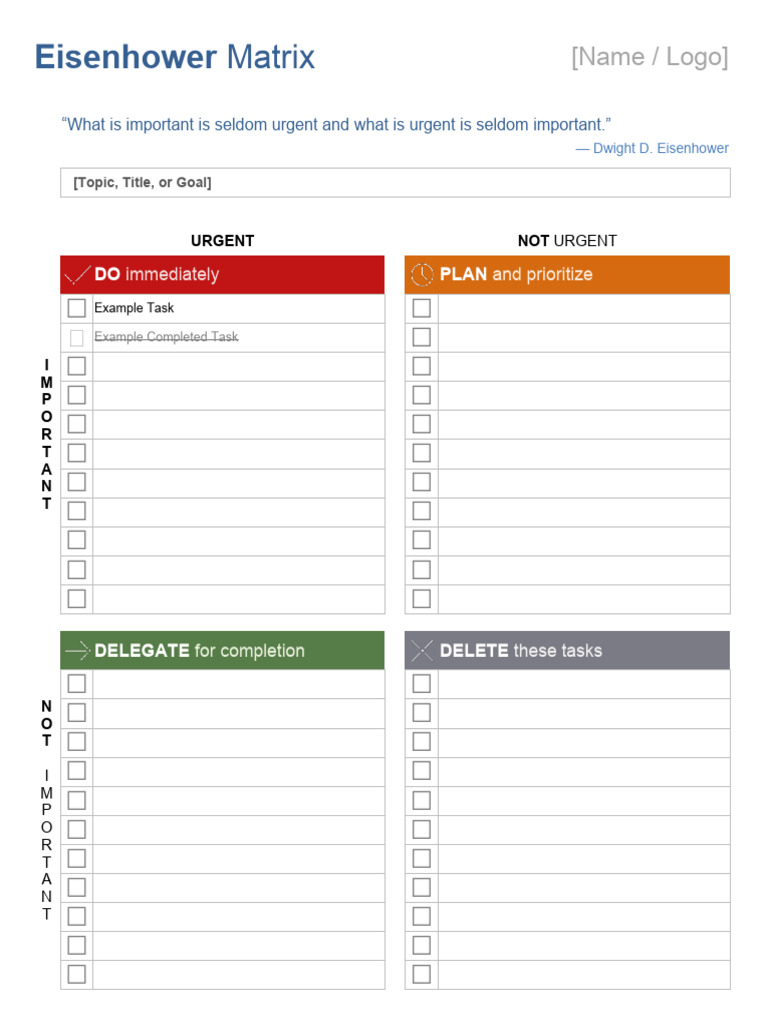 Eisenhower Matrix | Download Free PDF | Time Management | Professional ...