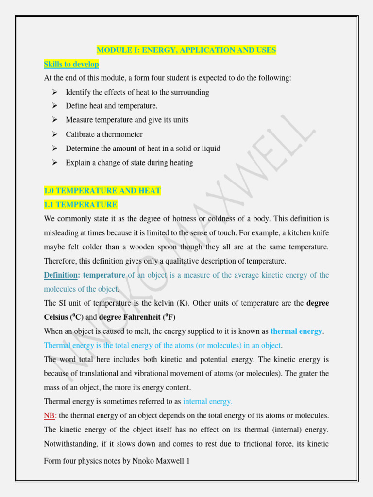 Form Four Notes PDF | PDF | Temperature | Heat