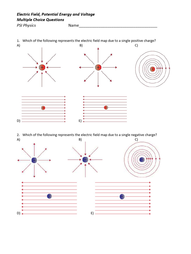 E-Fields MCQ Questions | PDF | Electric Field | Electric Charge
