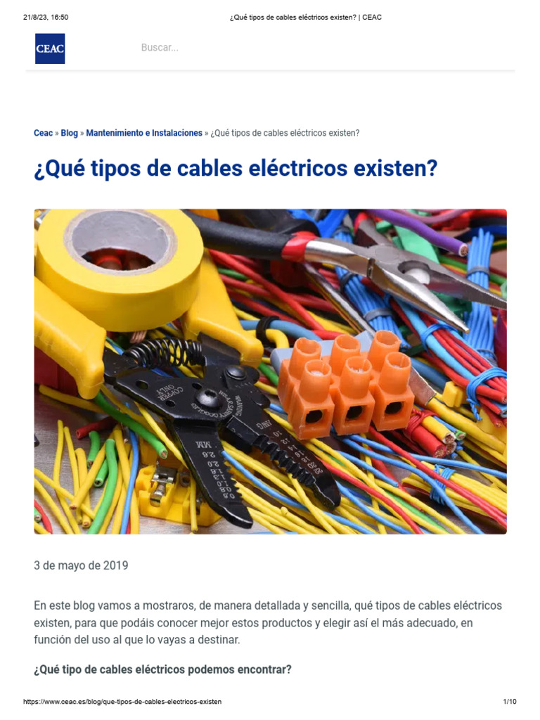 Tipos de Cables Eléctricos y Usos | PDF | Conductor electrico ...