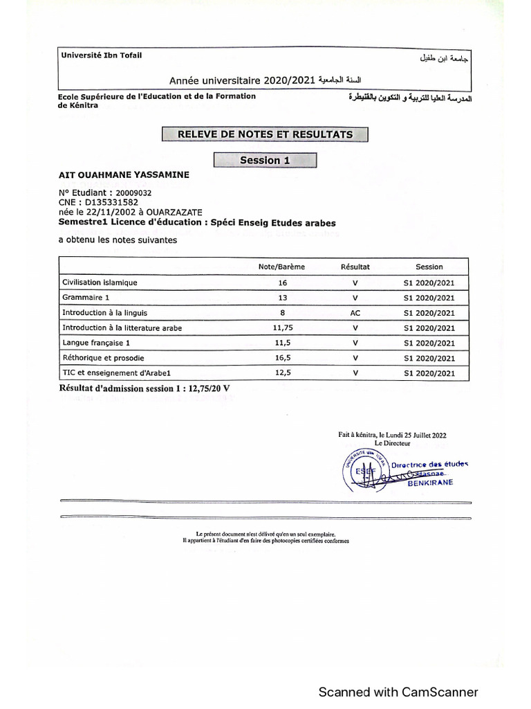Transcripts Yassmine | PDF