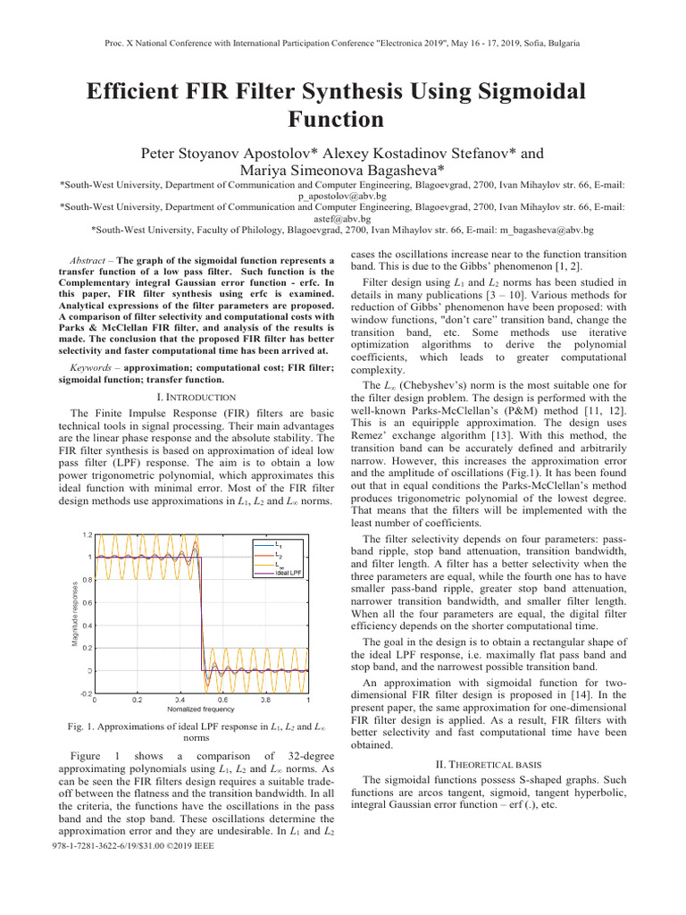 Efficient FIR Filter Synthesis Using Sigmoidal | PDF | Filter (Signal ...