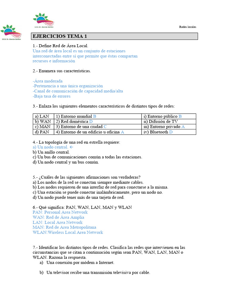 Ejercicios Tema1 | PDF | Red de computadoras | LAN inalámbrico