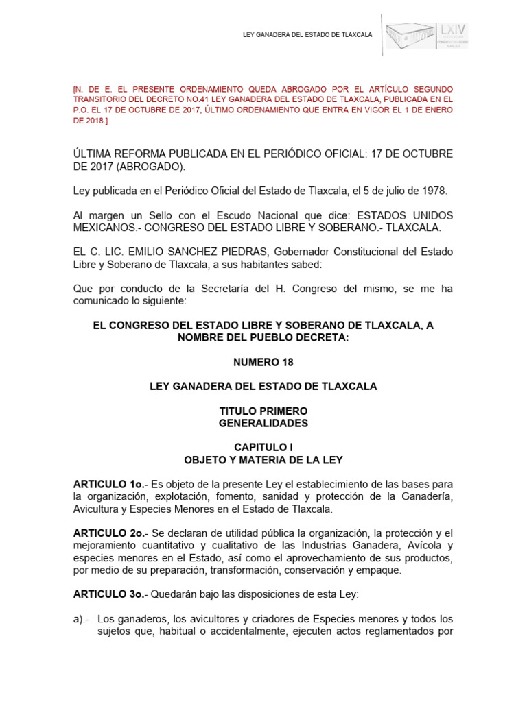 85 Ley Ganadera de | PDF