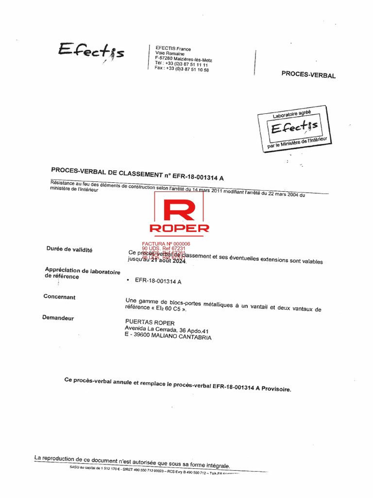 Certificat Coupe-Feu ROPER | PDF